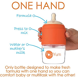 PopYum 9 oz Orange Anti-Colic Formula Making/Mixing/Dispenser Baby Bottles, 3-Pack with #2 Medium Flow Nipples, 260 ml, BPA-Free, Natural Latch