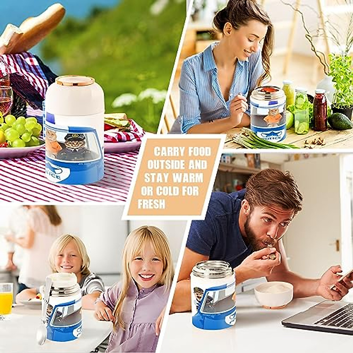CUPADA Police Cats Funny Food Jar, 3d Cute Kitten Insulated Hot Food Jars Vacuum 17OZ with Folding Spoon for Work Trip Picnic Camping