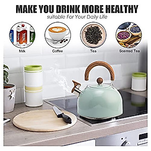2.5L Tea Kettle, Toptier Teapot Whistling Kettle with Wood Pattern Handle Loud Whistle,Suitable for gas stove, induction hob, electric stove, ceramic and halogen stove▂19 * 21CM/7.5"*8.3"