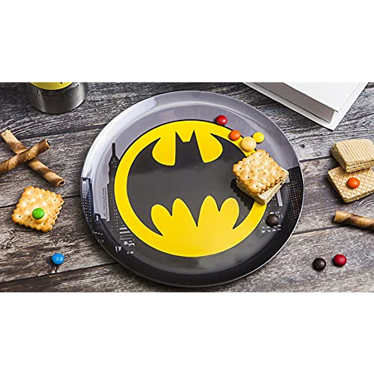 Zak Designs DC Comics Dinnerware 3 Piece Set Includes Plate, Bowl, and Water Bottle, Non-BPA, Made of Durable Material and Perfect for Fans (18/8 Stainless Steel, Batman)