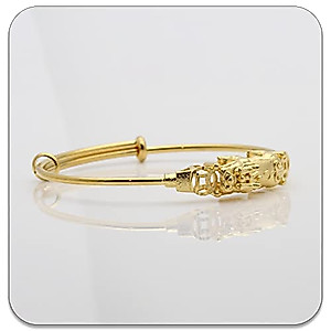 PEAS 18K Gold Plated Jewelry Feng Shui Pi Xiu Bracelet Adjustable Cuff Bracelet