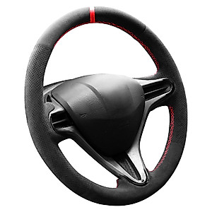 Alfanxi Hand Stitch Alcantara Steering Wheel Cover Compatible with Honda Jazz City Insight FN2 Civic 8 (Red Stripe)