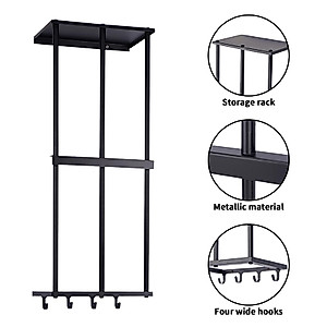 Gtouse Camping Chair Storage, Camping Chair Organizer for Garage Storage, Metal Camping Chair Wall Storage Holder, Floating Shelf with 4 Hooks for Garage Organization