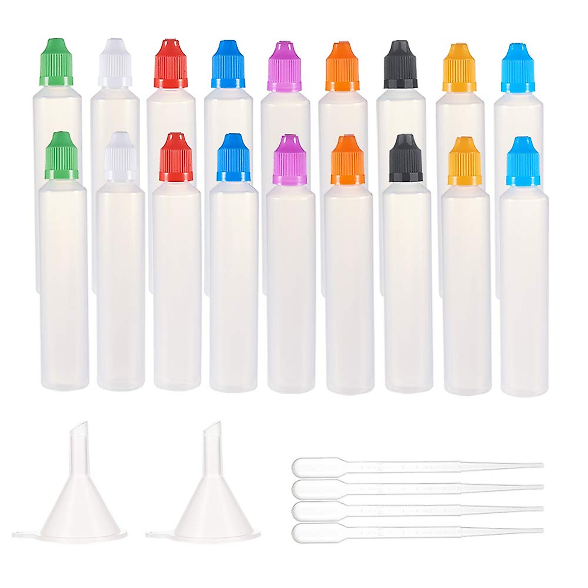 BENECREAT 18 Pack 2oz/60ml Plastic Squeeze Dropper Bottle Thin Tip Bottle with Childproof Caps, 4 Funnel and 2 Dropper for Glue DIY Craft
