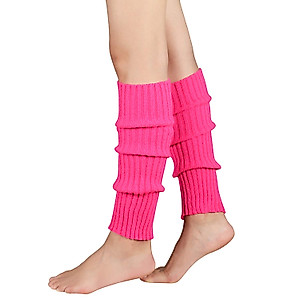 Zando Leg Warmers for Girls Kids Leg Warmers Junior 80s Ballet Ribbed Knitted Long Socks for Party Sports Hot Pink