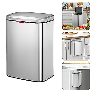 Nunsino Hanging Kitchen Compost Bin 8 Liter / 2.1 Gallon Includes 30 Compostable Bags, Trash Can with Removable Inner Bucket, Stainless Steel, Airtight Lid, Silver