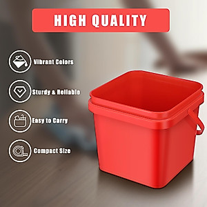 Mifoci 4 Pcs Plastic Bucket 5 Quart Square Cleaning Bucket Utility Small Pail with Handle for House Cleaning Storage Livestock Feeding Car Washing (Red,Yellow,White,Green)
