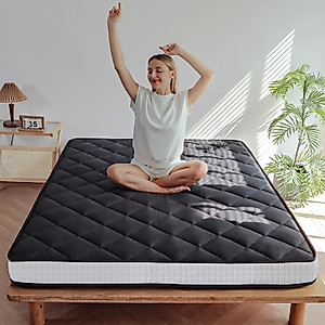 MAXYOYO 6" Extra Thick Futon Floor Mattress, Full Size Diamond Pattern Tatami Pad for Adults, Japanese Roll Up Guest Bed, Black