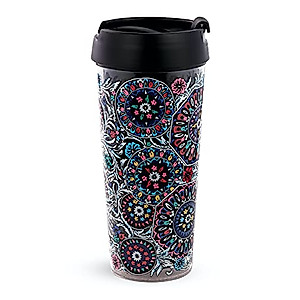 Vera Bradley Holiday Thermal Travel Mug, Double Wall Insulated Cup, 16 Ounce BPA-Free Tumbler with Lid, Clark Medallion