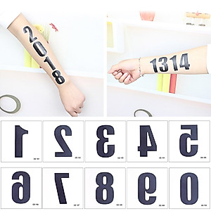 Glaryyears Arabic Numerals Digits Tattoos, 50 Pack 5 of Each Number Temporary Tattoo Sticker, on Body Neck Arm Face for Sign Mark Party Supplies Athletes Sports