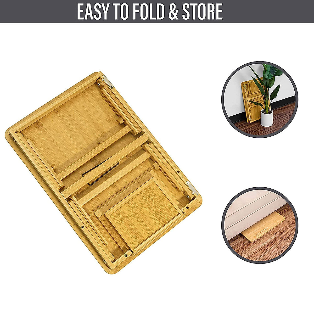 Morvat Bamboo Folding Laptop Lap Desk with Tilting Surface & Magnetic Drawer, Adjustable Writing Table & Bed Tray for Bedroom, Office & Couch, Holds Books Phones & Tablets, Includes Drawing Sketchpad