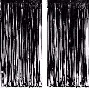Black Fringe Halloween Backdrop - GREATRIL Black Streamers Outdoor Holiday Yard Decorations 3.2ft x 8.2ft 2 Packs