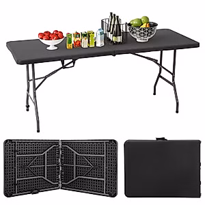 PayLessHere Folding Tables Plastic 6ft Folding Table Half Portable Foldable Table for for Parties Wedding BBQ Camping, Black 6FT
