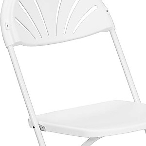 EMMA + OLIVER 2 Pack 650 lb. Capacity White Plastic Fan Back Folding Chair