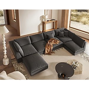 KCHUSAL Cloud Couch Sectional,156'' Oversized Corduroy Sectional Sofa Couch, Cloud Modular Couch with Ottoman, Deep Seat Couches for Modern Living Room/Office (Velvet, 6 Seater+Dark Grey)
