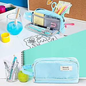 BARUHARI Large Capacity Pencil Case, Pen Bag, Stationery Storage Kit, Multiple Compartments, Office Travel Pouch, Arts and Crafts Supplies Organizer (DARK BLUE)