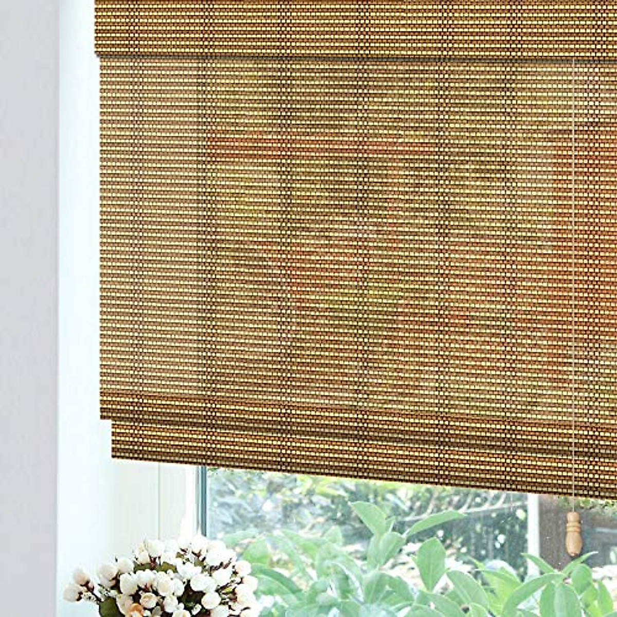 LETAU Wood Window Roman Shades, Bamboo Light Filtering Window Blinds for Outdoor Home, Office, Kitchen, Pattern 6
