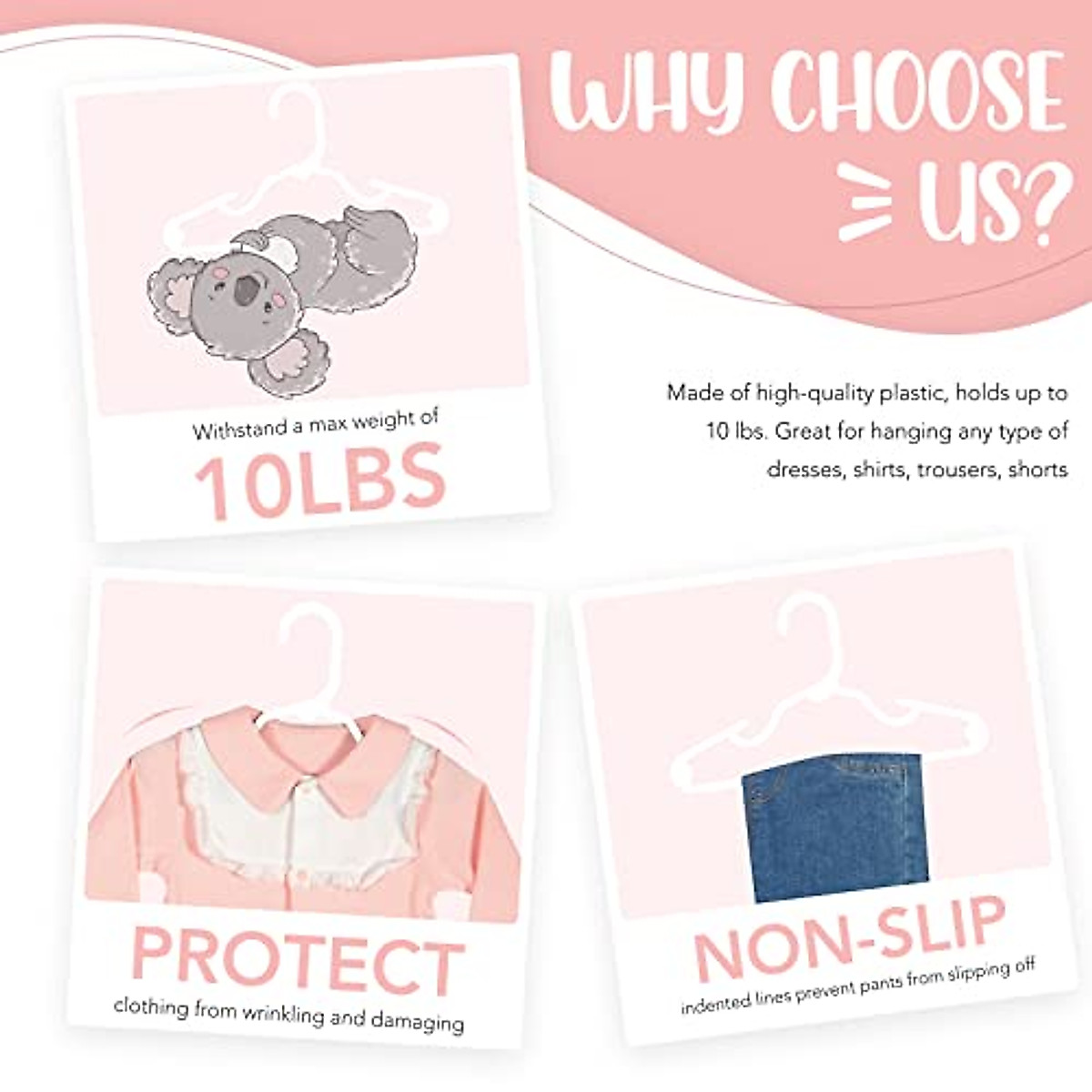 HOUSE DAY Plastic Baby Hangers for Closet 60 Pack, Durable Plastic Kids Hangers for Baby Clothes, Thin & Compact Childrens Hangers, Space Saving White Baby Hangers, Small Hangers for Kids Clothes