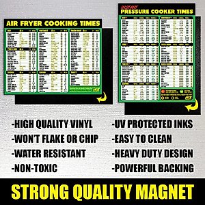 Air Fryer Cooking Times and Instant Pot Magnetic Cheat Sheet Combination Bundle - Extra Large Easy to Read 11” x 8.5” Reference Guides for Air Frying and Instant Pot Pressure Cooking
