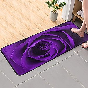 CaTaKu Romantic Purple Rose Area Rug 39x20 Inches Polyester Area Rug Floor Rug Runner Washable Carpet Mat for Kitchen Dinning Room Home Decorative