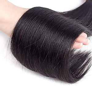 Abbily Straight Human Hair Bundles 16 18 20 Inch-10A Brazilian Virgin 3 100% Unprocessed Natural Black Color