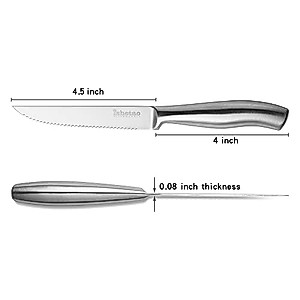 IsheTao Steak Knives, Steak Knife Set of 6, 4.5 inches Steak Knife, Dishwasher Safe High Carbon Stainless Steel Steak Knife, Silver