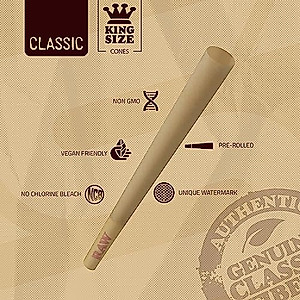 RAW Cones Classic King Size | 100 Pack | Natural Pre Rolled Paper with Tips and Packing Tubes Included