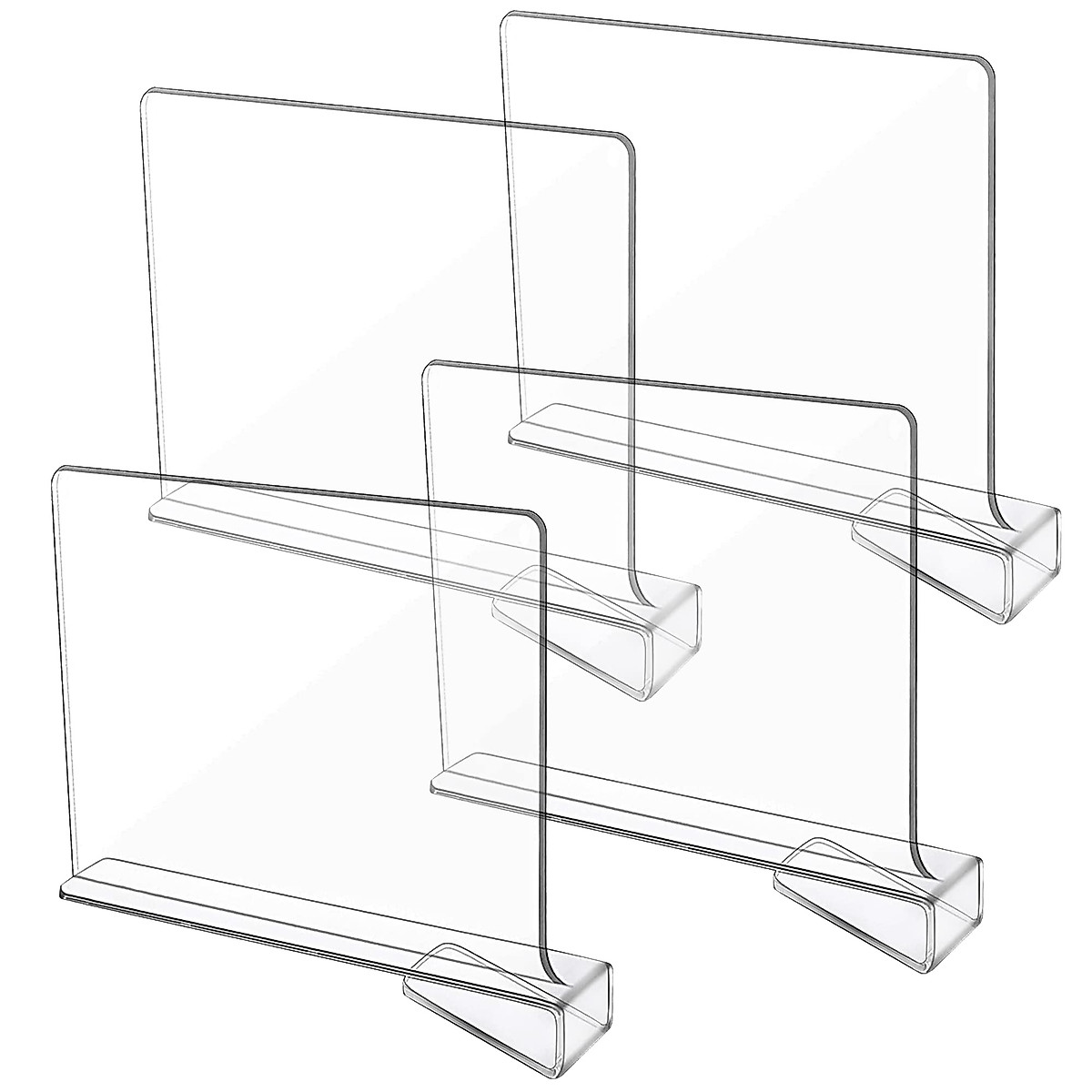 SABREZZI HOME Set of 4 Clear Acrylic Shelf Dividers - Maximize Your Closet Space with Ease - Ideal for Clothes, Sweaters, Purses, and More - Transparent Design Enhances Any Closet or Long Shelf