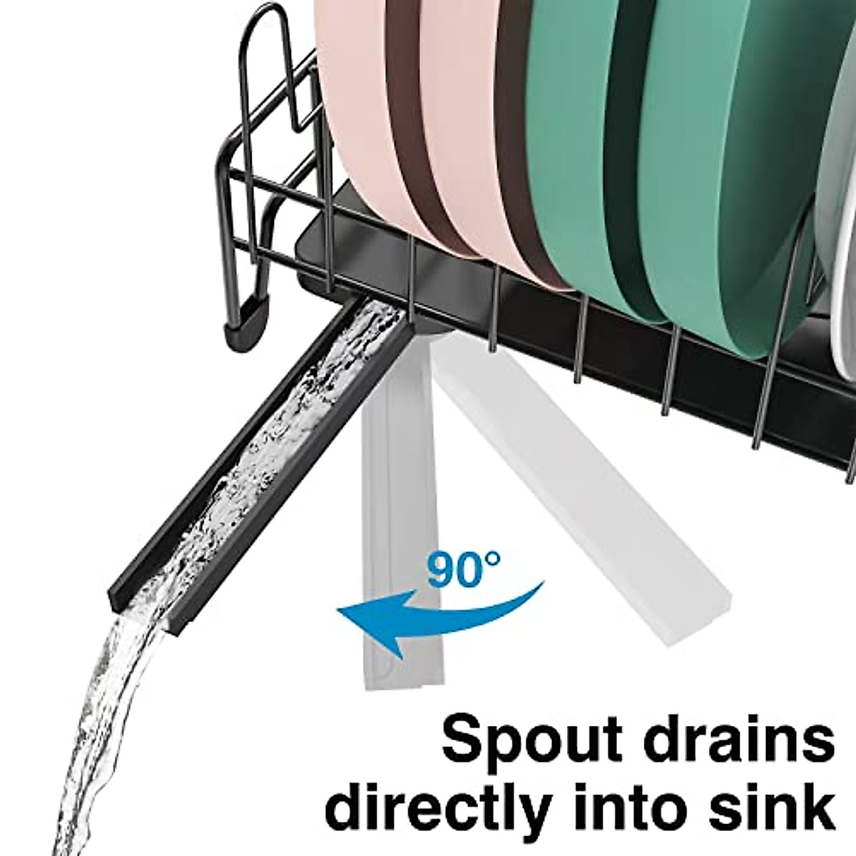 BETHEBEST Small Dish Drying Rack, Black Dish Drying Rack with Drain Tray, Swivel Spout, Cutlery Holder for Kitchen Counter Cabinet(Black)