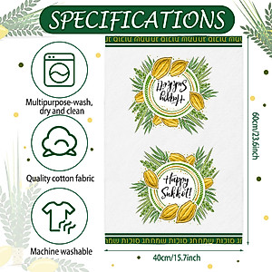 FuWeave 4 Pcs Happy Sukkot Kitchen Towels Etrog Dish Towels 15.7 x 23.6 Inch Hebrew Jewish Lulav Decoration Gifts Dish Cloth Hand Drying Towel Sukkah Party Tea Towel for Home Baking Holiday