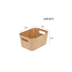 mDesign Wood Print Food Bin Box with Handles - Rustic Basket for Kitchen and Pantry Vegetable and Potato Storage - Perfect for Garlic, Onions, Fruit, and More - 12" Long - 4 Pack - Natural