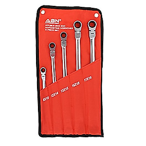 ABN 5pc Ratcheting Wrench Set - Ratchet Tools Double End Flex Head Replacement Tools for Metric Ratcheting Wrench Set