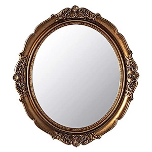 Funerom Vintage 11.6 x 9 inch Decorative Wall Mirror Gold Shield Shape 12.8 x 14.3 inch Wall Mirror Oval Antique Gold