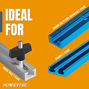 POWERTEC 71121V T Track Knob Kit w/Threaded Knobs and 5/16”-18 T Track Bolts, 16 Piece Set, T Track Accessories for Woodworking Jigs and Fixtures