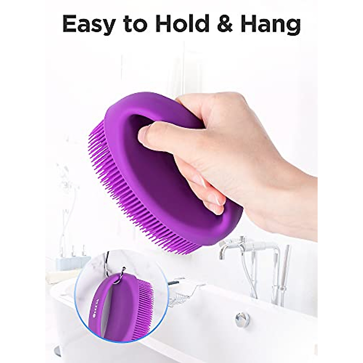 HEETA Hand-Held Body Shower Brush 2-Pack Soft Silicone Body Scrubber for Brushing Gentle Exfoliating Bath Cleansing Bath Brush for Men Women Kids All Kind of Skin (Black & Purple)