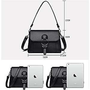 HDHTB Women Messenger Bags Leather Handbags Designer Fashion Ladies Shoulder Bag Crossbody Bags For Women (black)