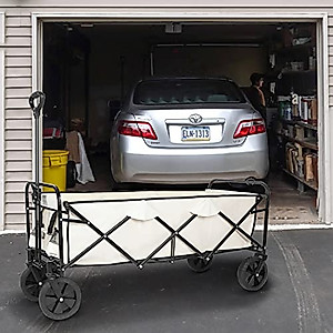 DYD Extended Folding Utility Wagon, 330LBS Heavy Loaded Collapsible Garden Cart with Anti-Slip Wheels, Adjustable Handle and Side Pockets, Large, White, Picnic, Beach, Camping, X-Large