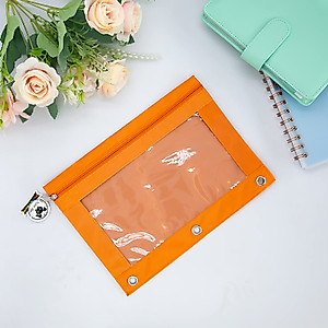 MINI LOP 3 Ring Binder Pencil Pouches, Pencil Pouch for 3 Ring Binder, Zippered Clear Window Pencil Case for Binder with Rivet Enforced Hole 3 Ring, 5 Packs