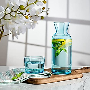 VOSS Living - Bedside Water Carafe and Glass Set, 23.6 Oz - Glass Water Pitcher - Nightstand Water Carafe and Glass - Mouthwash Decanter Set (Cobalt Blue)