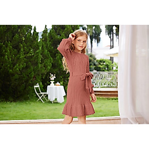 GRACE KARIN Winter Sweater Dress for Girl Christmas Dress Gift for Girl Size 7-8 Years Rust Red