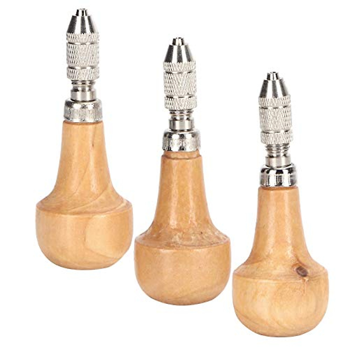 3 Set Hand Chucks Wooden Handles Pin Vise Hand Drill Wooden Handle Pear Shape Graver Handle for Diamond Stone Setting Graver Replacement