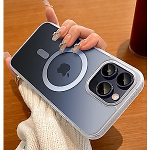 JUESHITUO Magnetic Defender Bicolor iPhone 14 Pro Max Case[Military Grade Protection] [Super Strong Magnets] Translucent Matte Case for iPhone 14 Pro Max Phone Case(6.7") (Clear to Black)