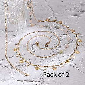 Urieo Boho Rhinestone Beads Waist Chain Bead Butterfly Gold Crystal Belly Chains Beaded Layered Adjustable Bikini Beach Body Jewelry Accessories for Women(Pack of 2)