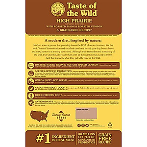 Taste of the Wild High Prairie Canine Grain-Free Recipe with Roasted Bison and Venison Adult Dry Dog Food, Made with High Protein from Real Meat and Guaranteed Nutrients and Probiotics 28lb