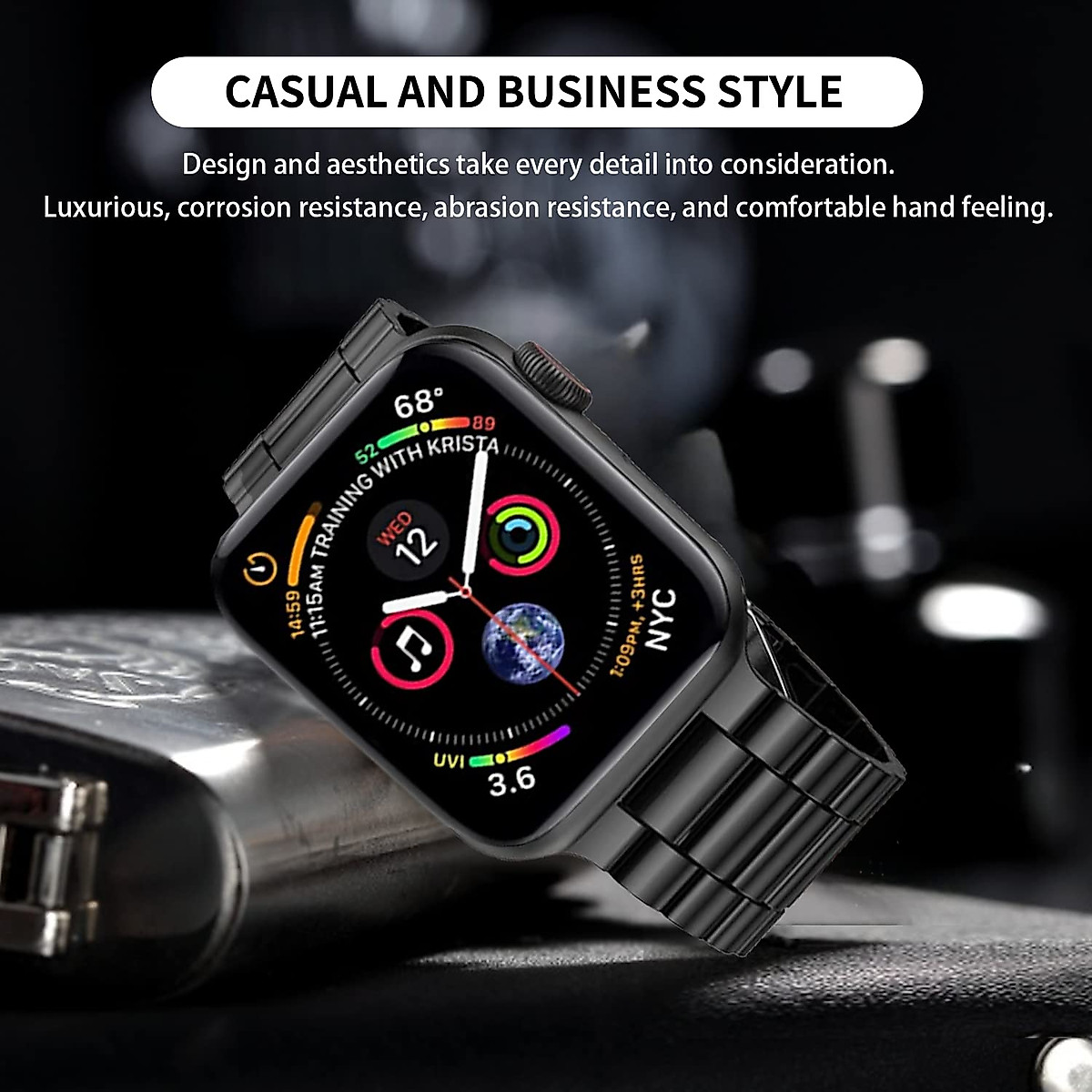 REASDEN Compatible With Apple Watch Band and Case Iwatch Ultra Series 9/8/7/6/5/4/3/2/1/SE, 38/40/41/42/44/45/49mm, Stainless Steel Metal Band TPU Case Men Women