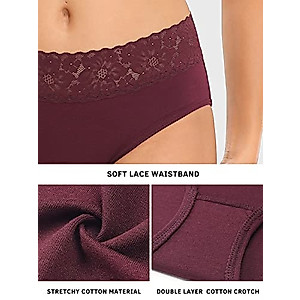 RHYFF Womens Underwear Cotton Bikini Panties Lace Soft Hipster Panty Ladies Stretch Full Briefs 5 Pack(R6004L-Dark)