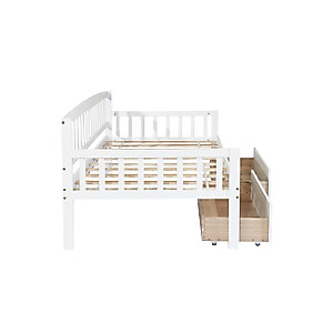 Twin Size Daybed Frame with Storage Drawers,Wood Day Bed Frame Twin Size,Daybed with Storage for Bedroom,Living Room,Kids Room, White