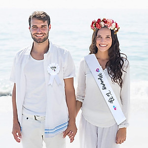 HAPPYLAND Gender Reveal Decorations Sash and Tinplate Badge Mommy to Be and Daddy to Be Baby Shower