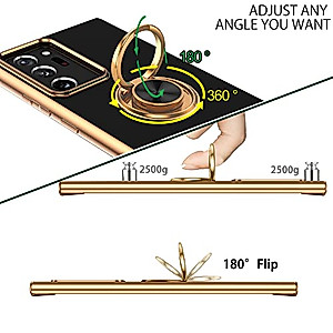 DUEDUE for Samsung Galaxy Note 20 Ultra Case with Ring Holder Kickstand 360 Degree Rotation Magnetic Car Finger Soft TPU Slim Cover Protective Phone Case for Samsung Note 20 Ultra 5G 6.9", Black
