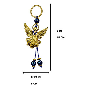 LUCKBOOSTIUM 18K Gold Plated Metal Beautiful Angel w/Blue Crystal & Evil Eye Hanging Ornament Good Luck Charms Home Keys Bags & Rear View Mirror Accessories Gift for Men & Women (Gold Angel 2)